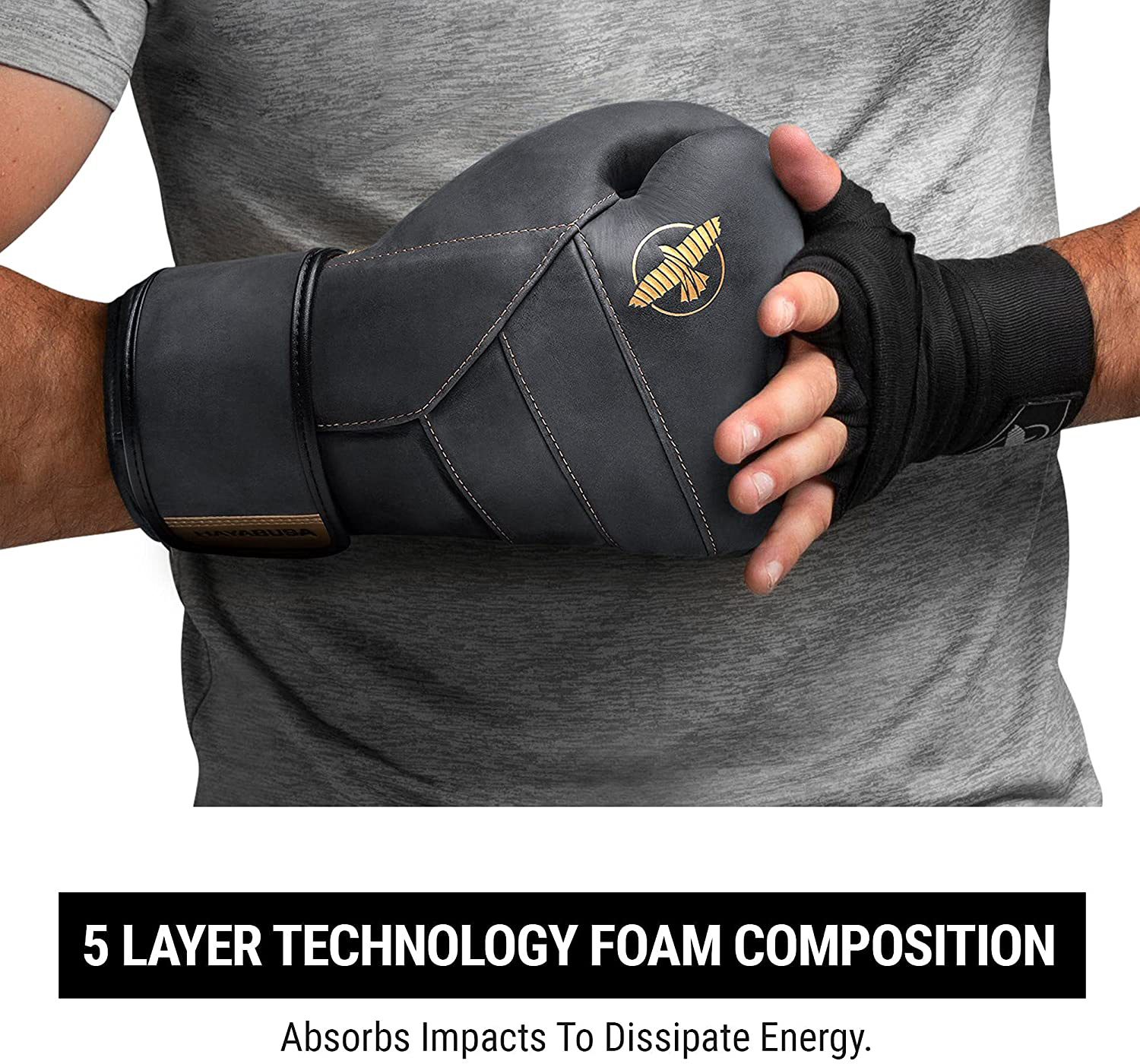 Hayabusa T3 LX Leather Boxing Gloves in Obsidian and Gold