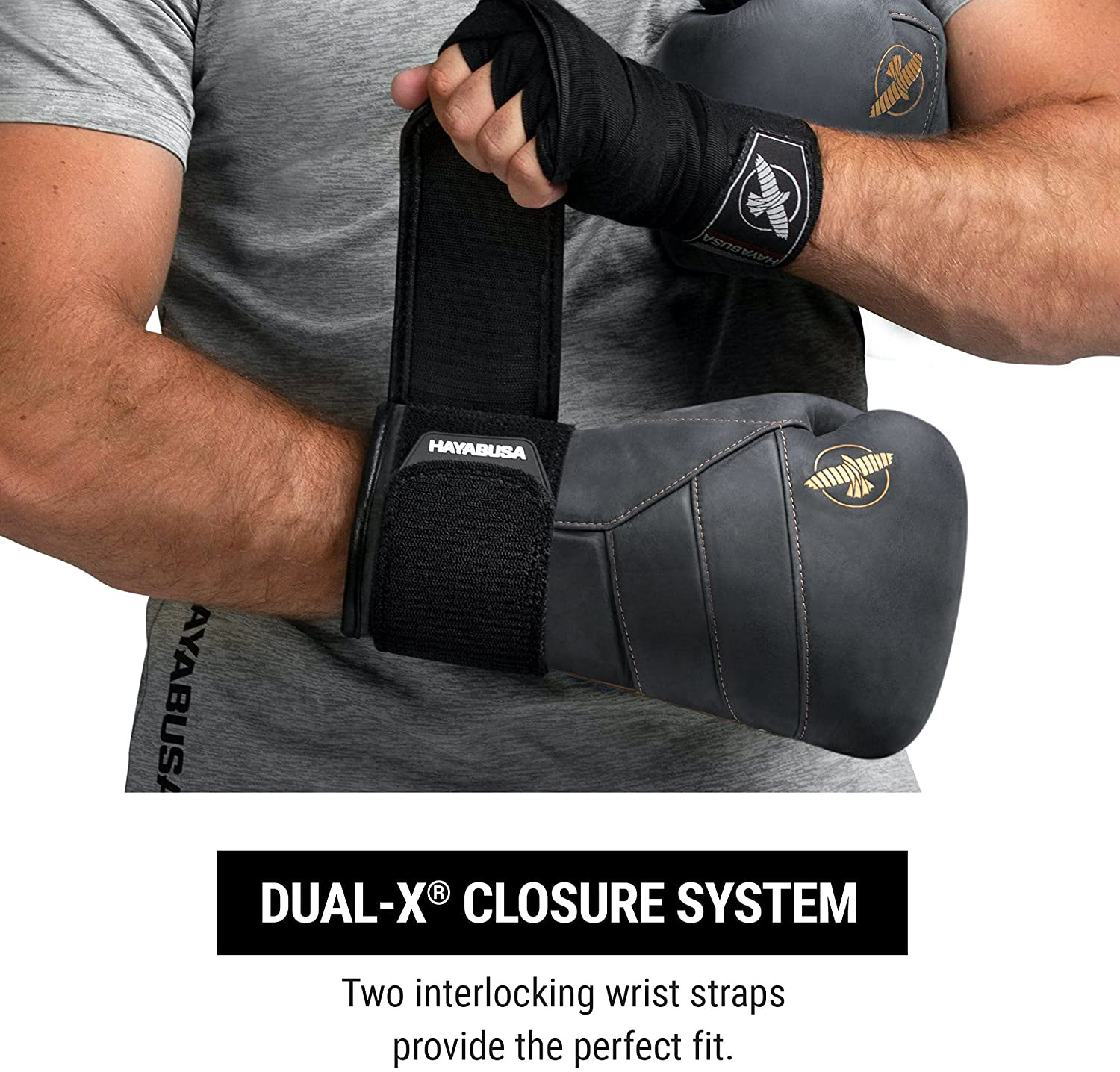 Hayabusa T3 LX Leather Boxing Gloves in Obsidian and Gold