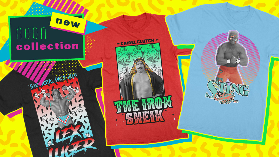 WWE Neon Retro Shirts Iron Sheik Sting Lex Luger and Andre the Giant ...