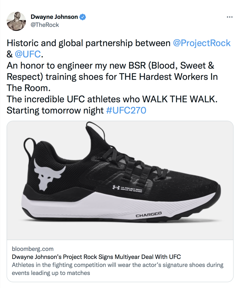 The Rock Project Rock Under Armour UFC Shoe Sponsor Deal