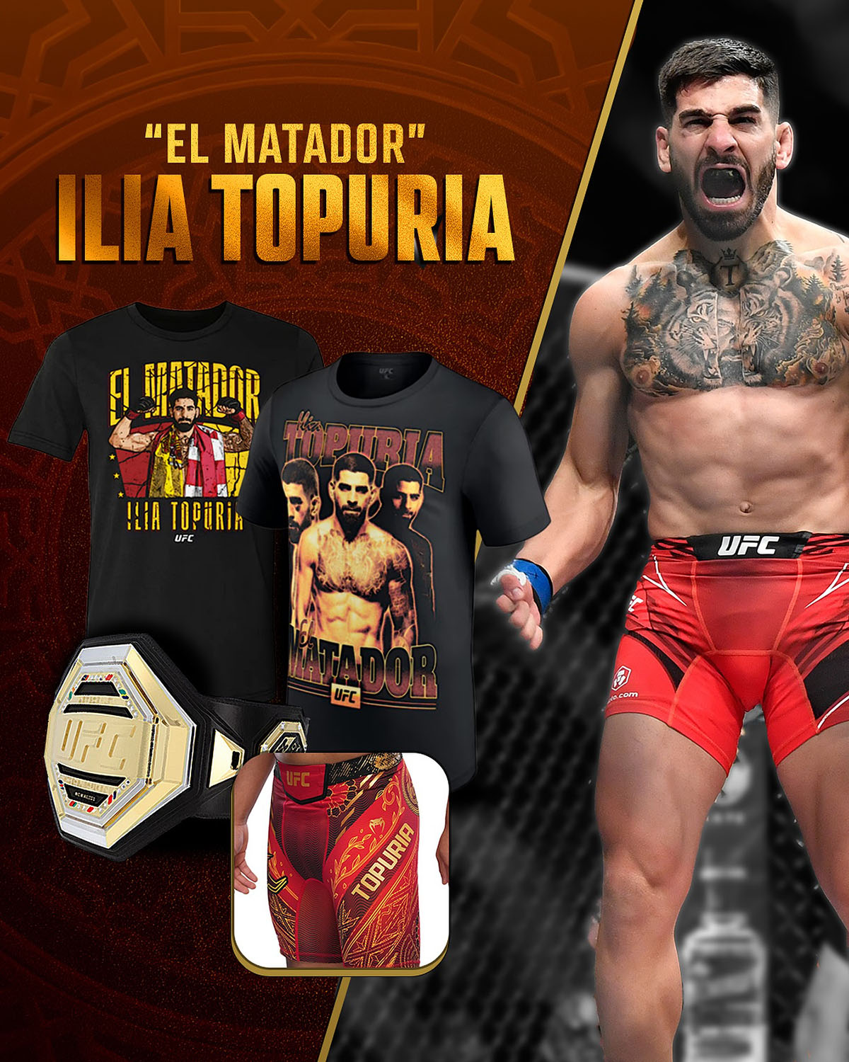 Ilia Topuria and Max Holloway UFC 308 Shirts Shorts and Gear
