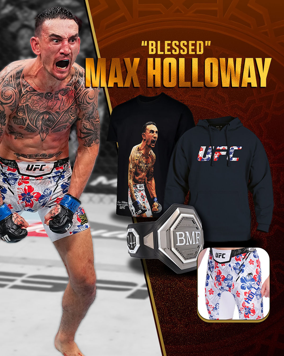 Ilia Topuria and Max Holloway UFC 308 Shirts Shorts and Gear