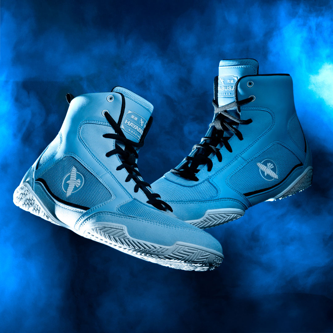 Hayabusa Pro Boxing Shoes Powder Blue Garnet Triple Grey