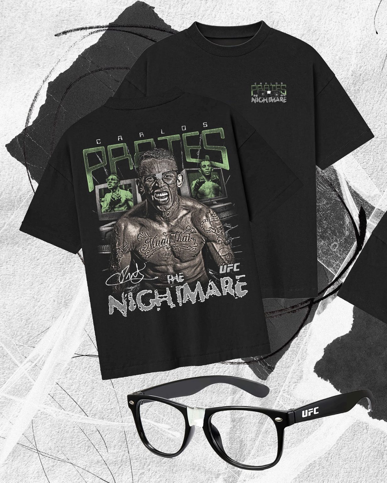 Carlos Prates UFC 319 Fighting Nerds Glasses and Shirts