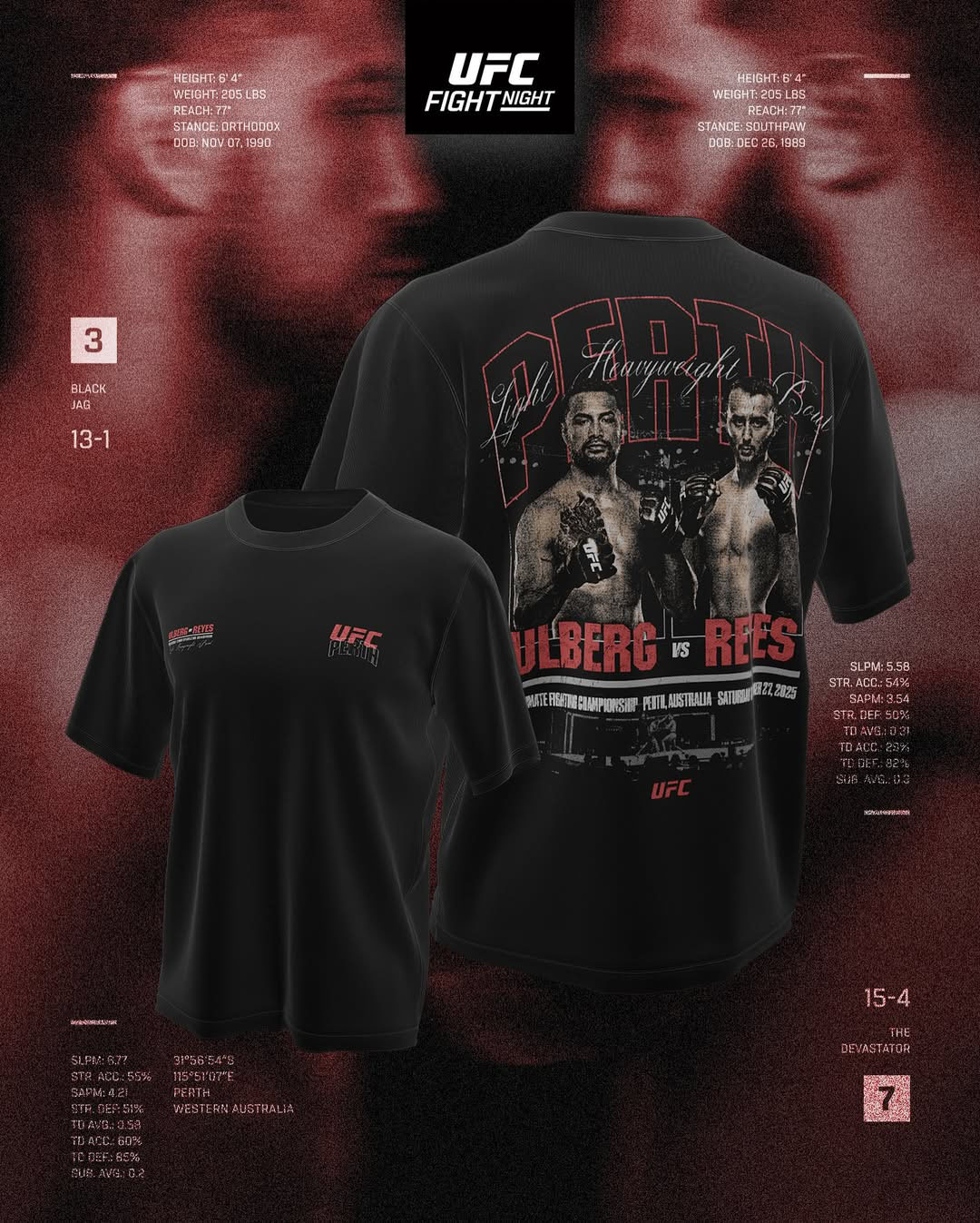 UFC Fight Night 199 Perth Ulberg vs Reyes Shirts